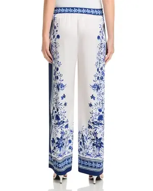 Aqua Floral Print Wide Leg Pants - Blue Multi