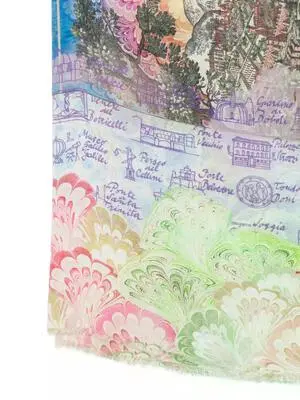 Faliero Sarti X Paolo Fiumi Fiorentina Printed Scarf - Blue