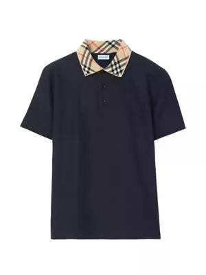 Burberry Check-collar Cotton Polo Shirt - Blue