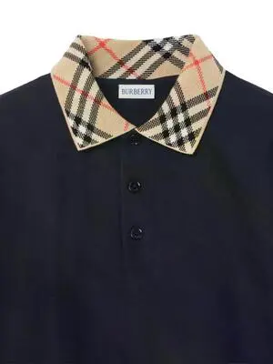 Burberry Check-collar Cotton Polo Shirt - Blue