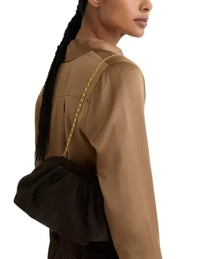 REISS Mia Suede Clutch - Chocolate