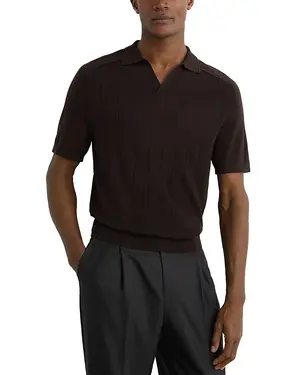 REISS Open Collar Polo Shirt - Chocolate