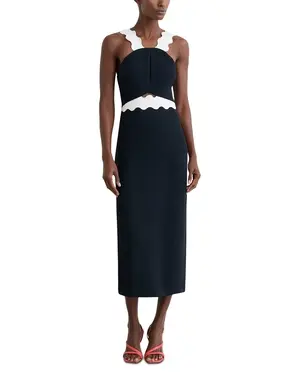 REISS Dillon Contrast Bodycon Midi Dress - Navy/ivory