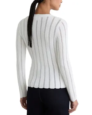 REISS V-neck Ribbed Knit Jumper With Scallop Edge - White