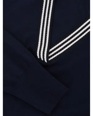 REISS Merino Wool V-neck Jumper - Navy/white