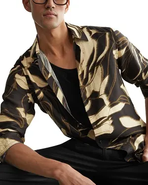 REISS Floral Printed Shirt - Black
