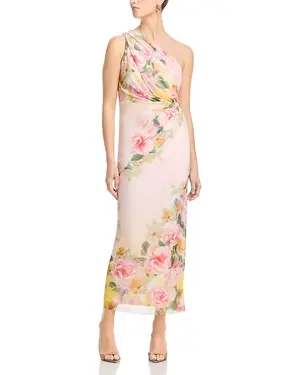 Aqua One-shoulder Floral Maxi Dress - Pink Multi