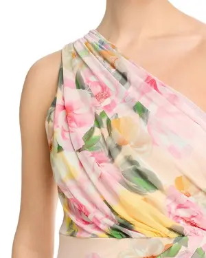 Aqua One-shoulder Floral Maxi Dress