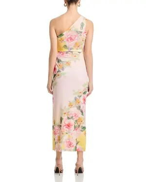 Aqua One-shoulder Floral Maxi Dress