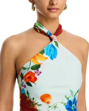 Aqua Floral Scarf Halter Top