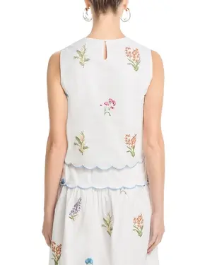 Aqua Embroidered Scallop Tank