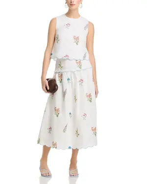Aqua Scalloped Midi Skirt