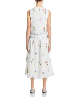 Aqua Scalloped Midi Skirt
