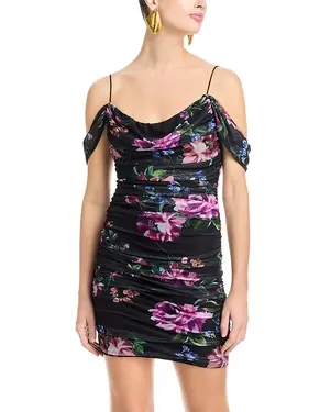 Aqua Mesh Floral Dress - Black/multi
