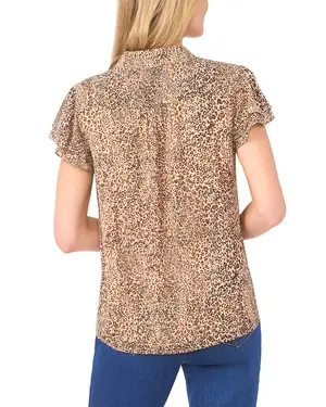 CECE DUPRAZ Flutter Sleeve Top With Leopard Print - Dune