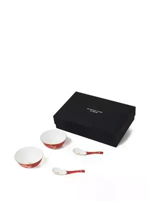 Shanghai Tang X Jacky Tsai Dragon Print Bone China Bowl & Spoon - Red