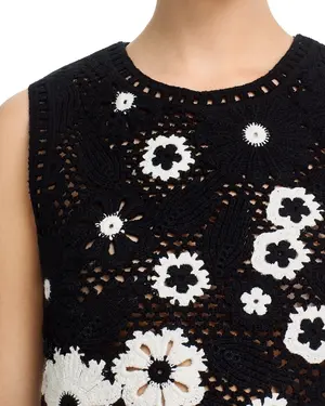 Aqua Floral Crochet Tank Top - Black/white