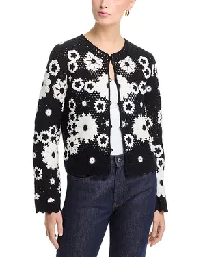 Aqua Crochet Flower Cardigan Sweater