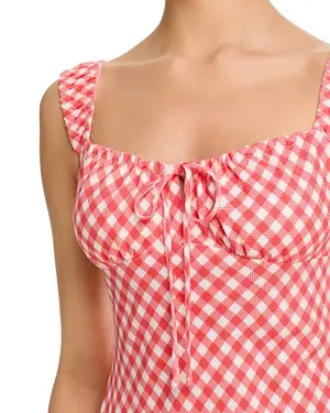 Aqua Gingham Midi Dress