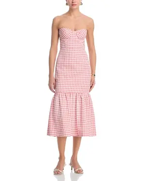 Aqua Gingham Strapless Dress