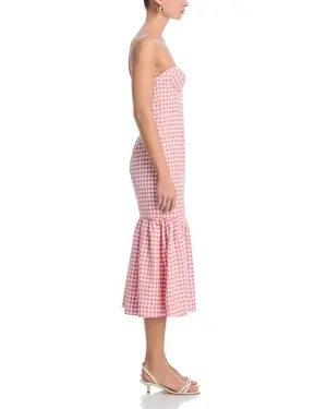 Aqua Gingham Strapless Dress