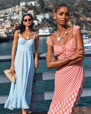 Aqua Gingham Bustier Midi Dress