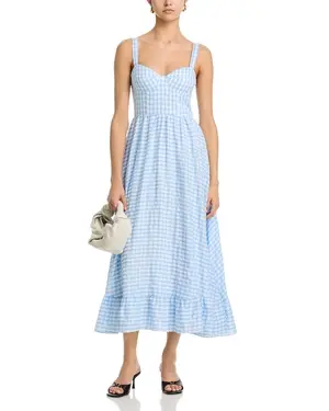 Aqua Gingham Bustier Midi Dress