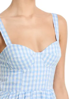 Aqua Gingham Bustier Midi Dress