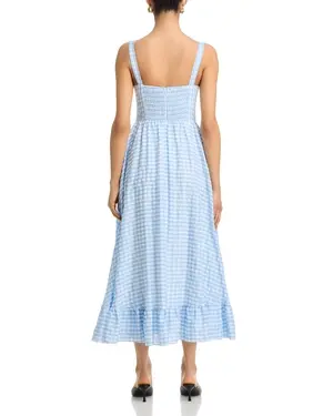 Aqua Gingham Bustier Midi Dress