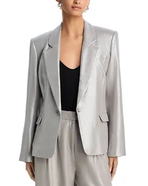 Aqua Metallic Linen Blend Blazer