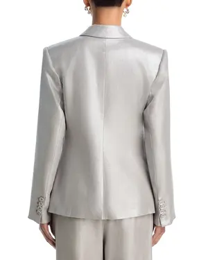 Aqua Metallic Linen Blend Blazer