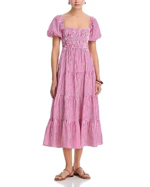 Aqua Striped Poplin Midi Dress