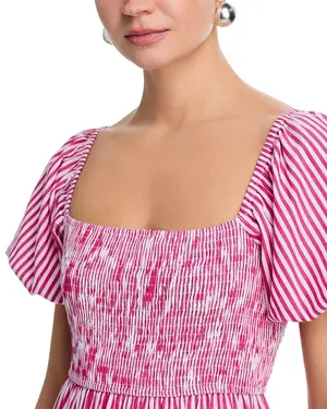Aqua Striped Poplin Midi Dress