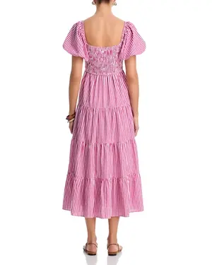 Aqua Striped Poplin Midi Dress