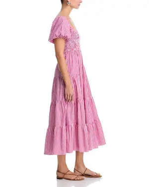 Aqua Striped Poplin Midi Dress