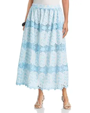 Aqua Embroidered Midi Skirt - Blue