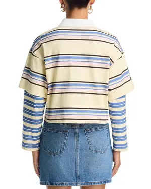Aqua Multi Stripe Layered Long Sleeve Tee