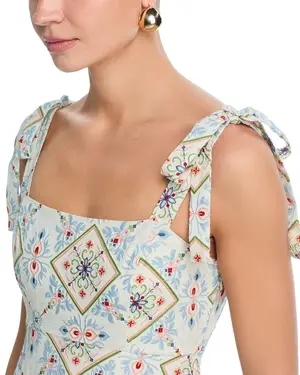 Aqua Tile Print Midi Dress With Tie Straps