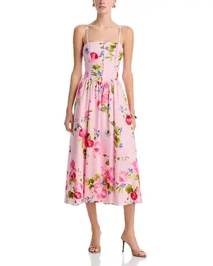 Aqua Floral Drop Waist Midi Dress