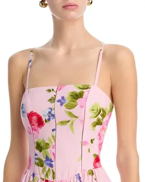 Aqua Floral Drop Waist Midi Dress
