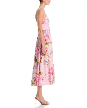 Aqua Floral Drop Waist Midi Dress