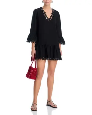 Aqua Eyelet V-neck Mini Shirt Dress