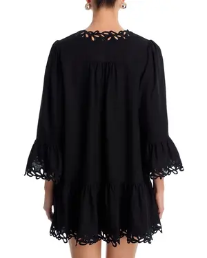 Aqua Eyelet V-neck Mini Shirt Dress