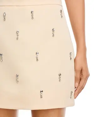Aqua Jewel Embellished Satin Mini Skirt