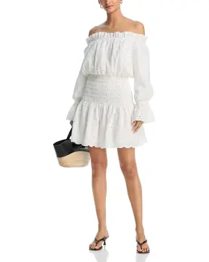 Aqua Embroidered Smocked Mini Dress