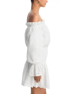 Aqua Embroidered Smocked Mini Dress