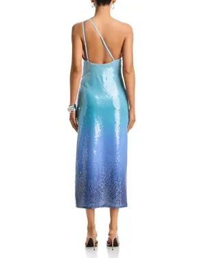 Aqua Ombre Sequin Halter Maxi Dress - Blue/green