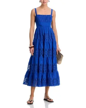 Aqua Lace Inset Tier Midi Dress - Cobalt
