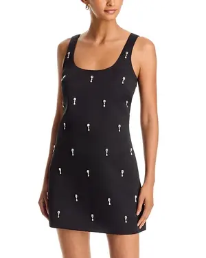Aqua Jewel Embellished Satin Mini Dress - Black