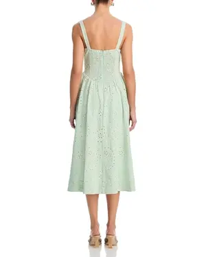 Aqua Embroidered Paisley Tie Front Midi Dress - Sage